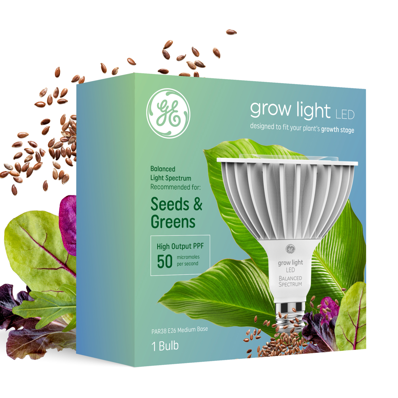 GE Grow LED Light Bulb for Indoor Plants, PAR38 Flood Light for Seeds ...