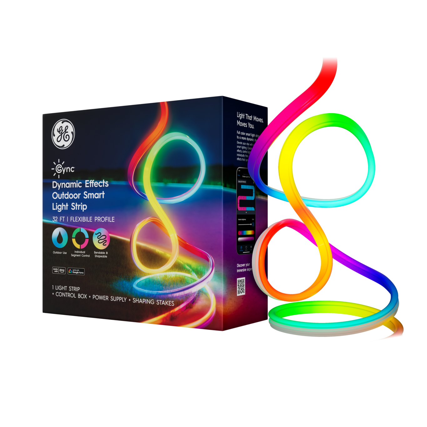 GE Cync Dynamic Effects Smart LED Outdoor Shapeable Light Strip, Color ...