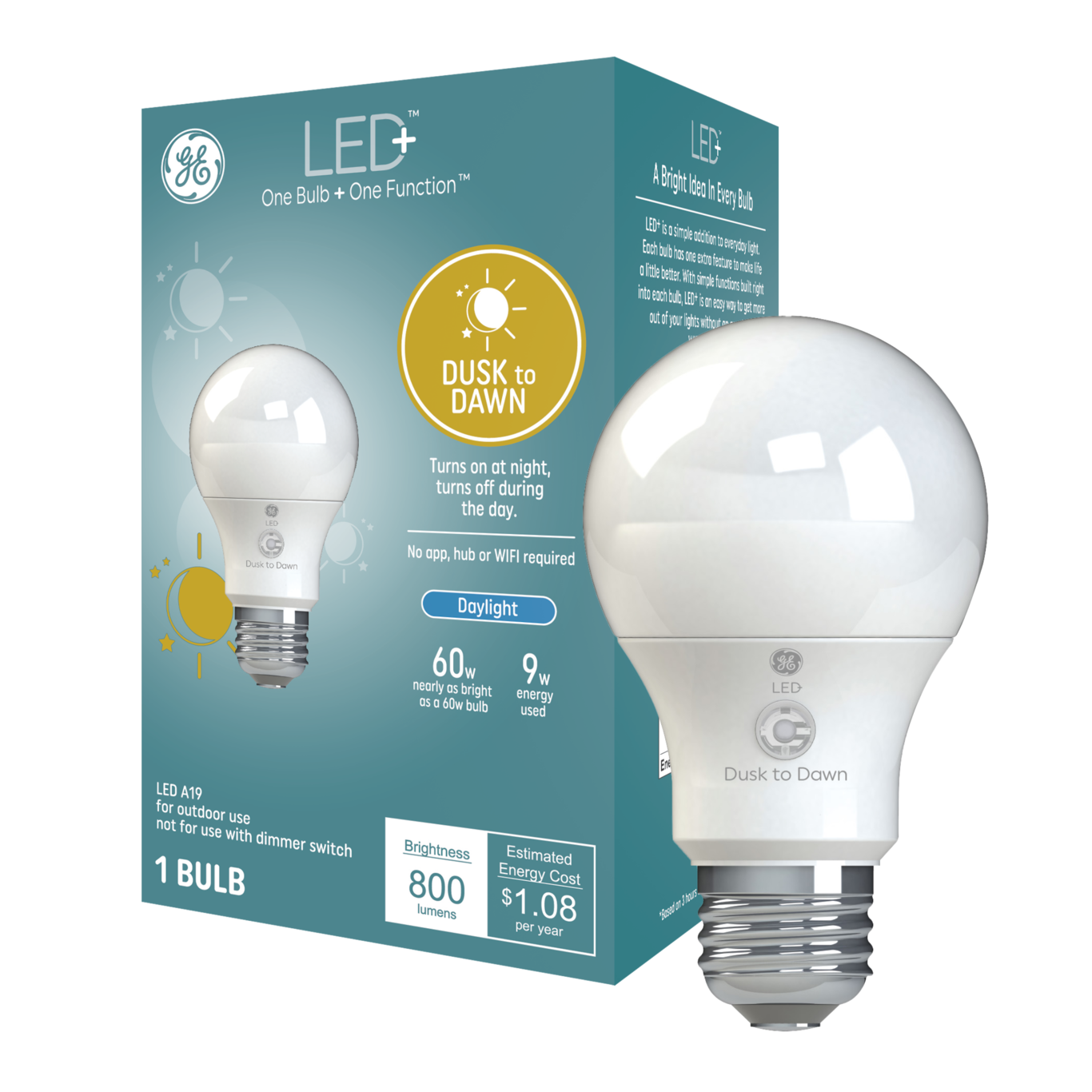 GE LED+ A19 Dusk to Dawn LED Light Bulbs, Security Lights, 60 Watt ...