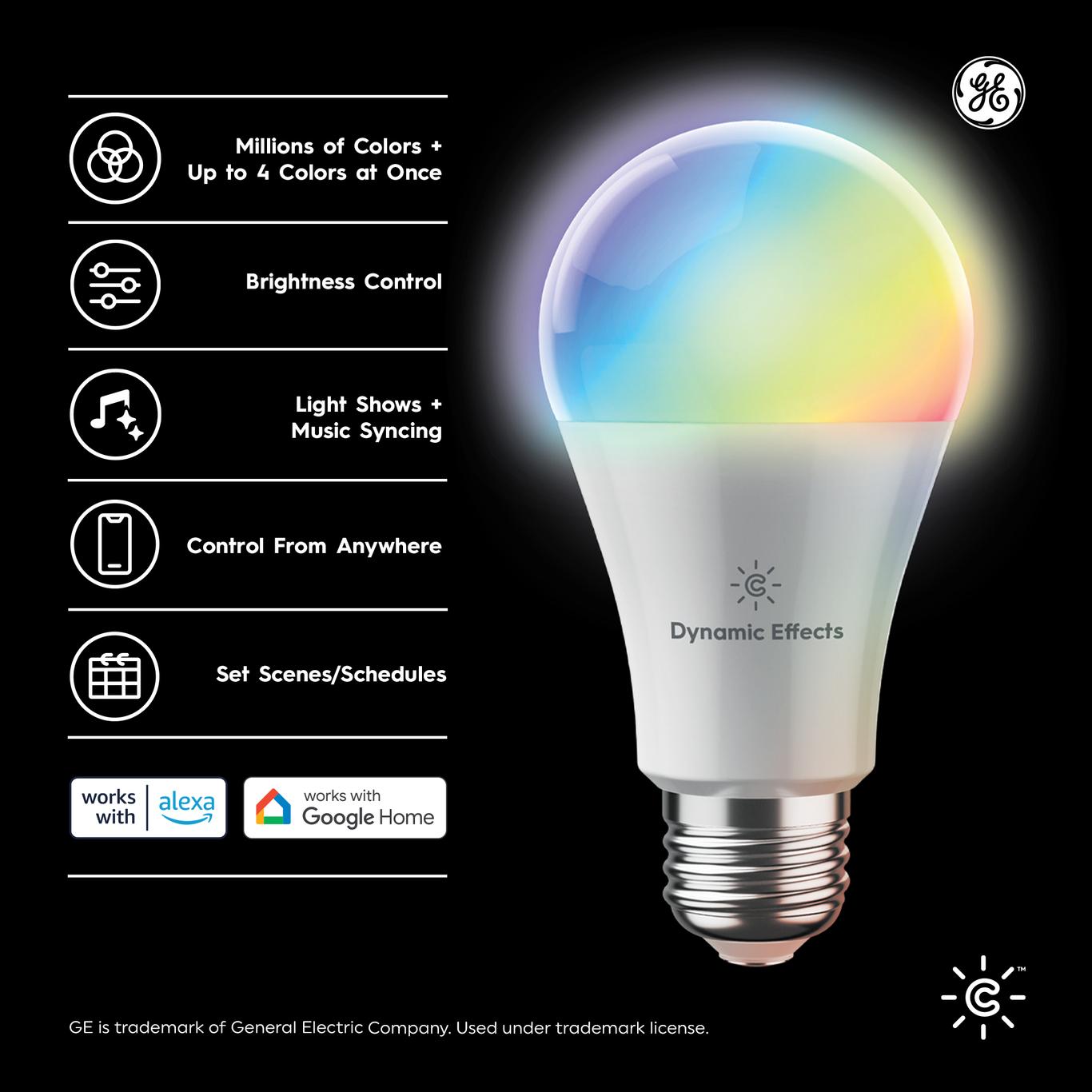 GE Cync Dynamic Effects A19 Smart LED Light Bulb, Color Changing WiFi ...