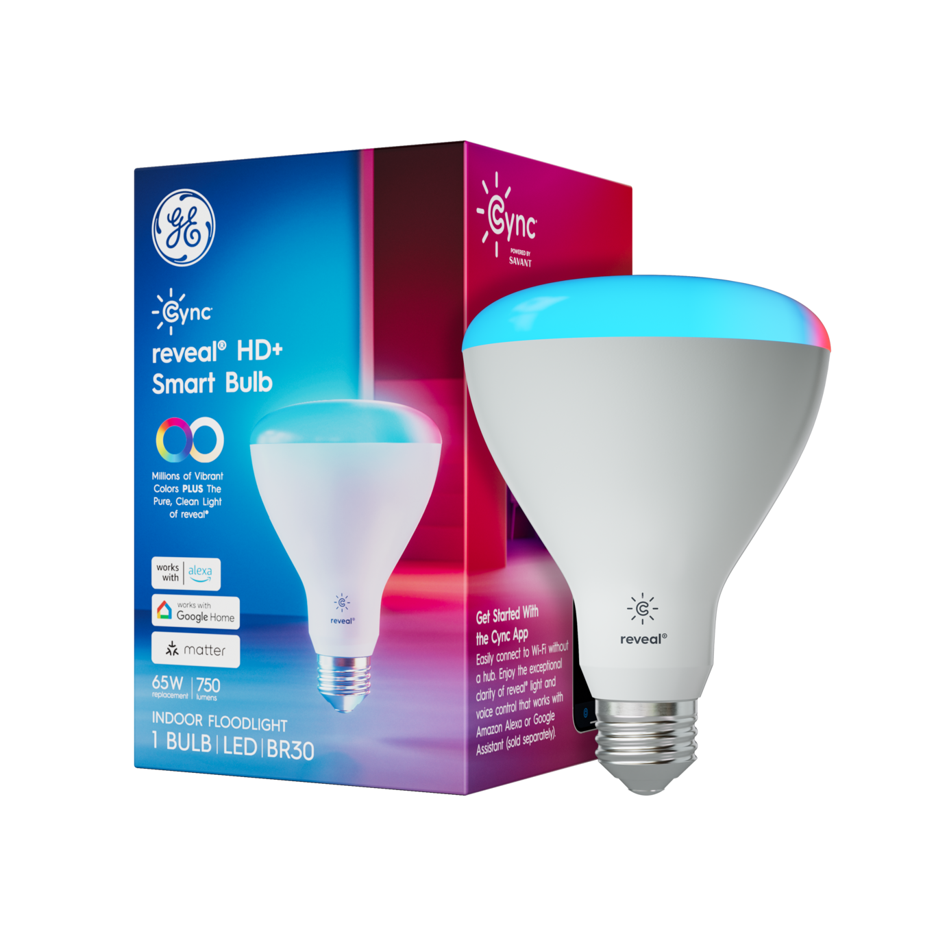 GE Cync Reveal BR30 Smart LED Light Bulb, Color Changing Smart Light ...