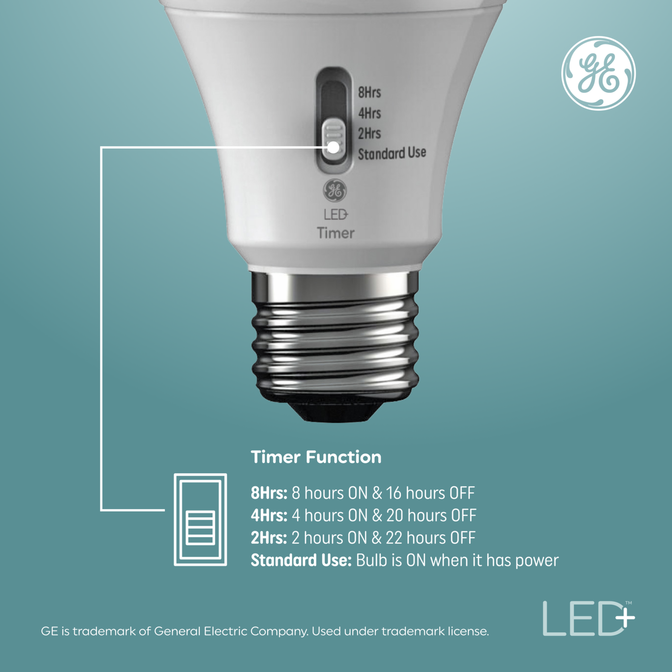 GE LED+ A19 Timer LED Light Bulb, Automatic Timer Light, 60 Watt ...
