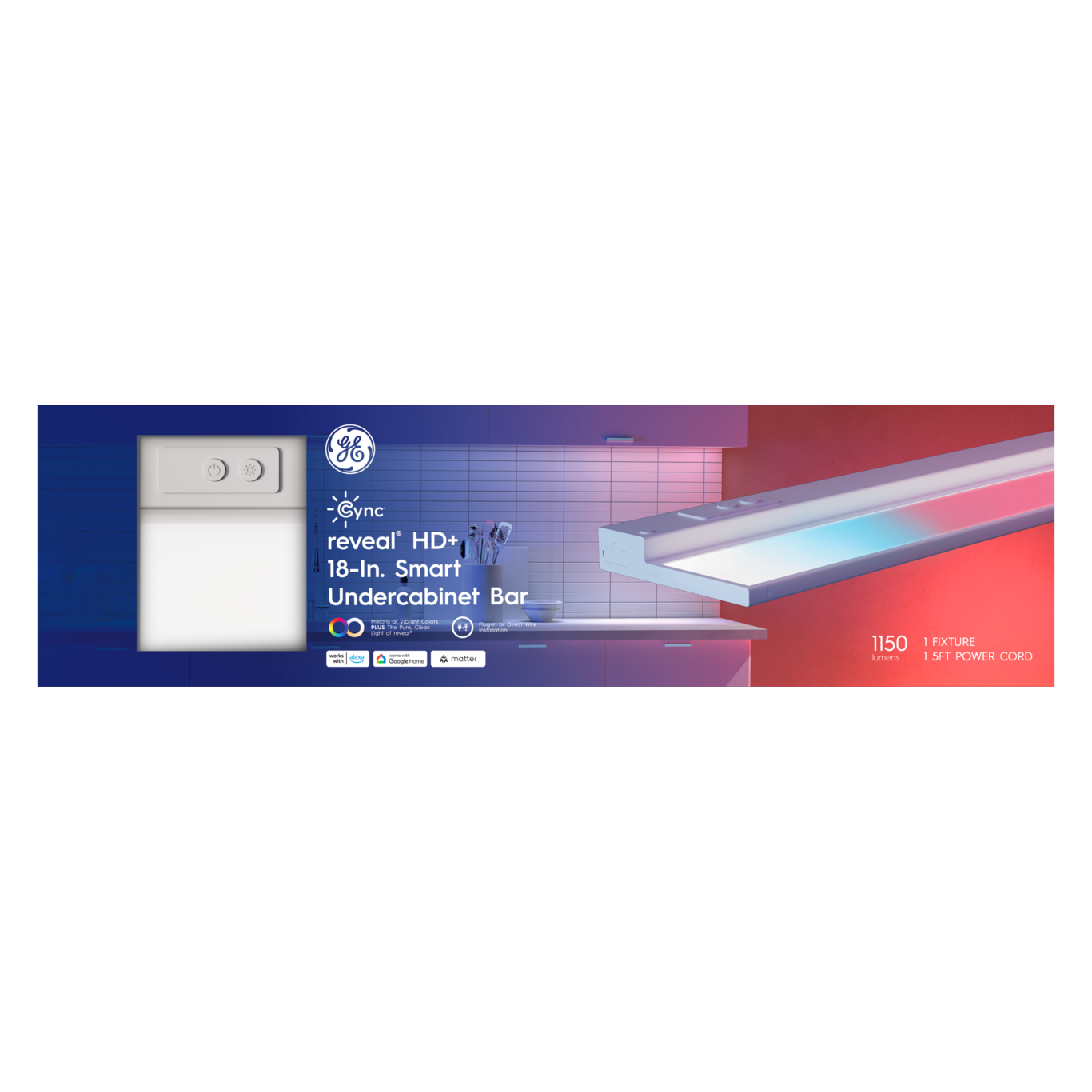 GE Cync reveal® Smart LED Undercabinet Bar Light Fixture, Color ...