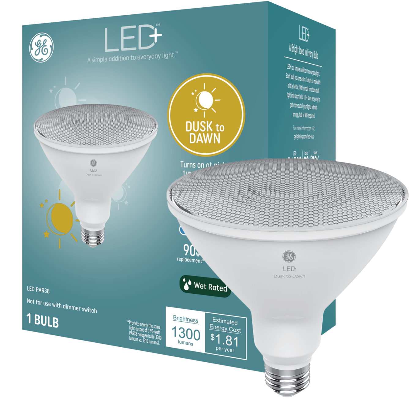 GE LED+ PAR38 Dusk to Dawn LED Light Bulbs, Outdoor Security Floodlight ...