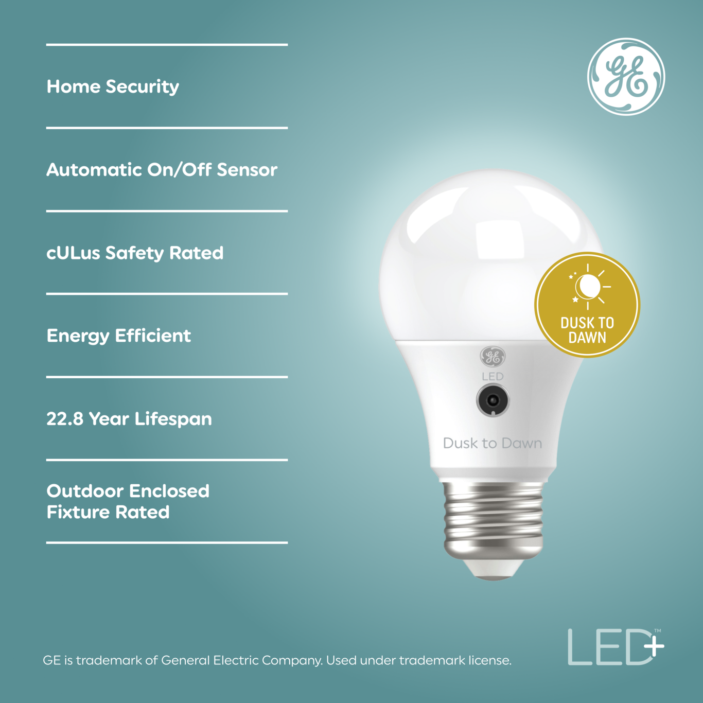 GE LED+ A19 Dusk to Dawn LED Light Bulbs, Security Lights, 60 Watt ...
