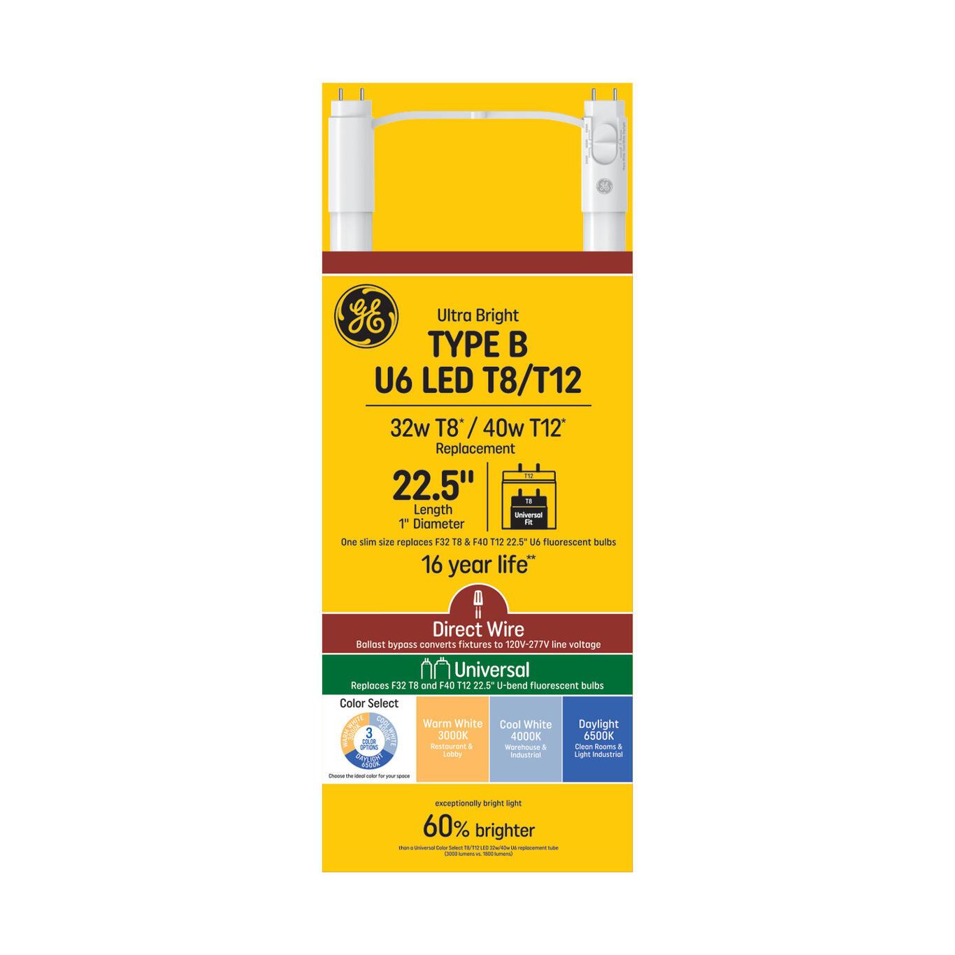 GE Ultra Bright LED 40 Watt Replacement, Warm White, T8 LED Tube Bulb ...