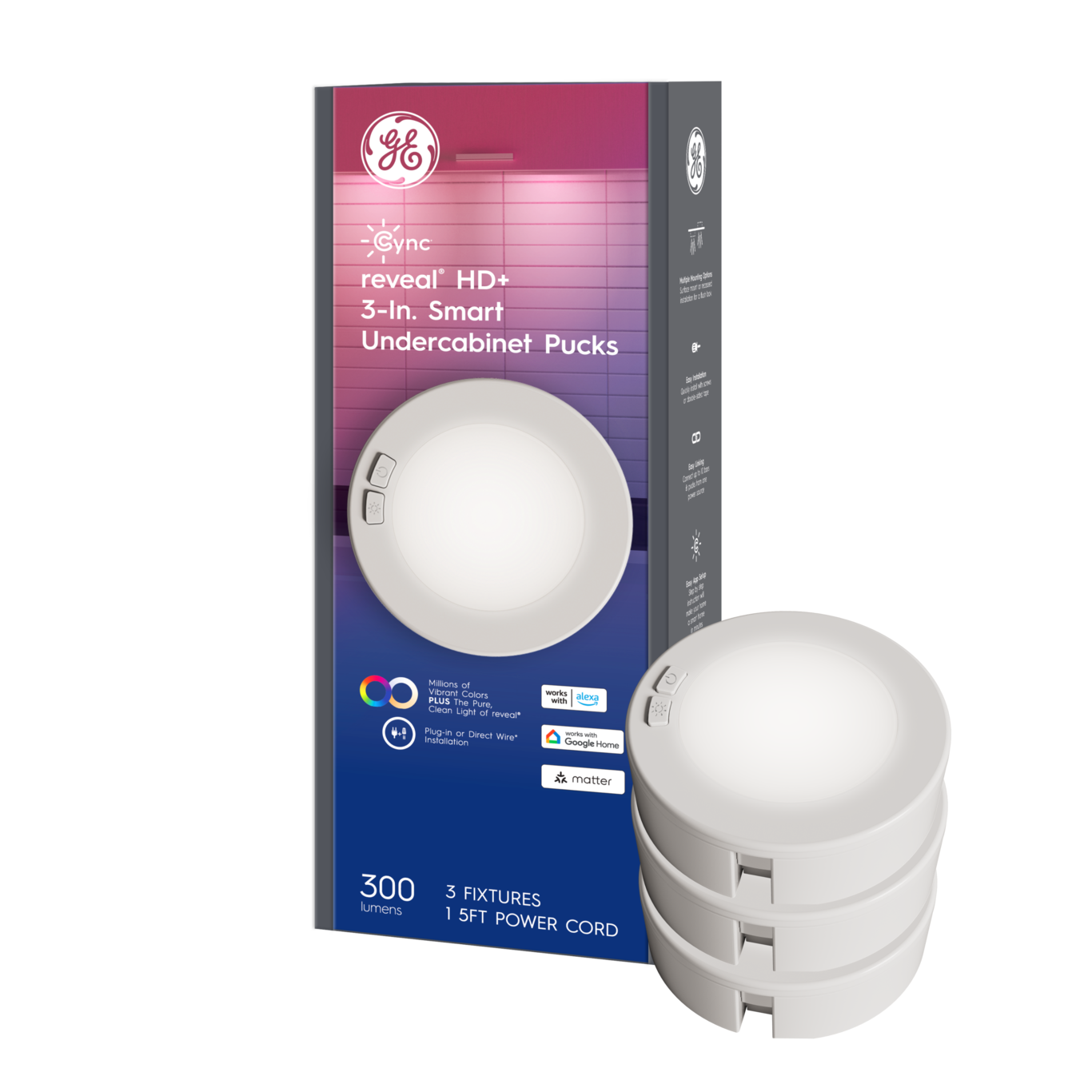 GE Cync reveal® Smart LED Undercabinet Puck Lights, Color Changing ...