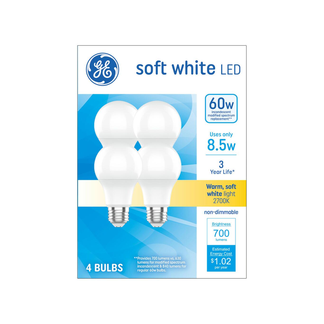 GE Basic LED 60 Watt Replacement, Soft White, A19 General Purpose Bulbs ...
