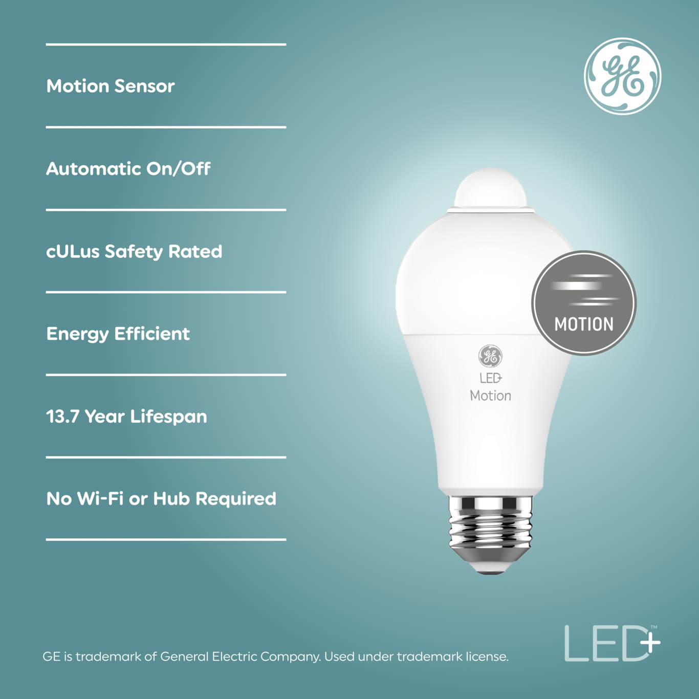 GE LED+ Motion Sensor LED Light Bulb, A21 Security Light Bulb, Daylight