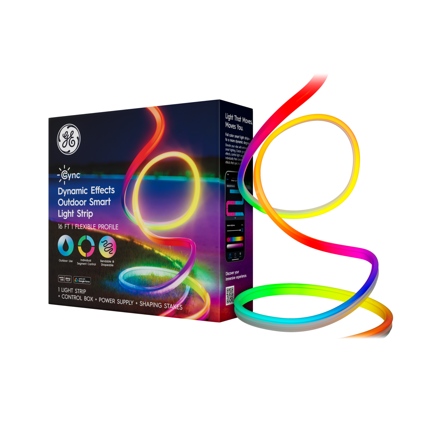 GE Cync Dynamic Effects Smart LED Outdoor Shapeable Light Strip, Color ...