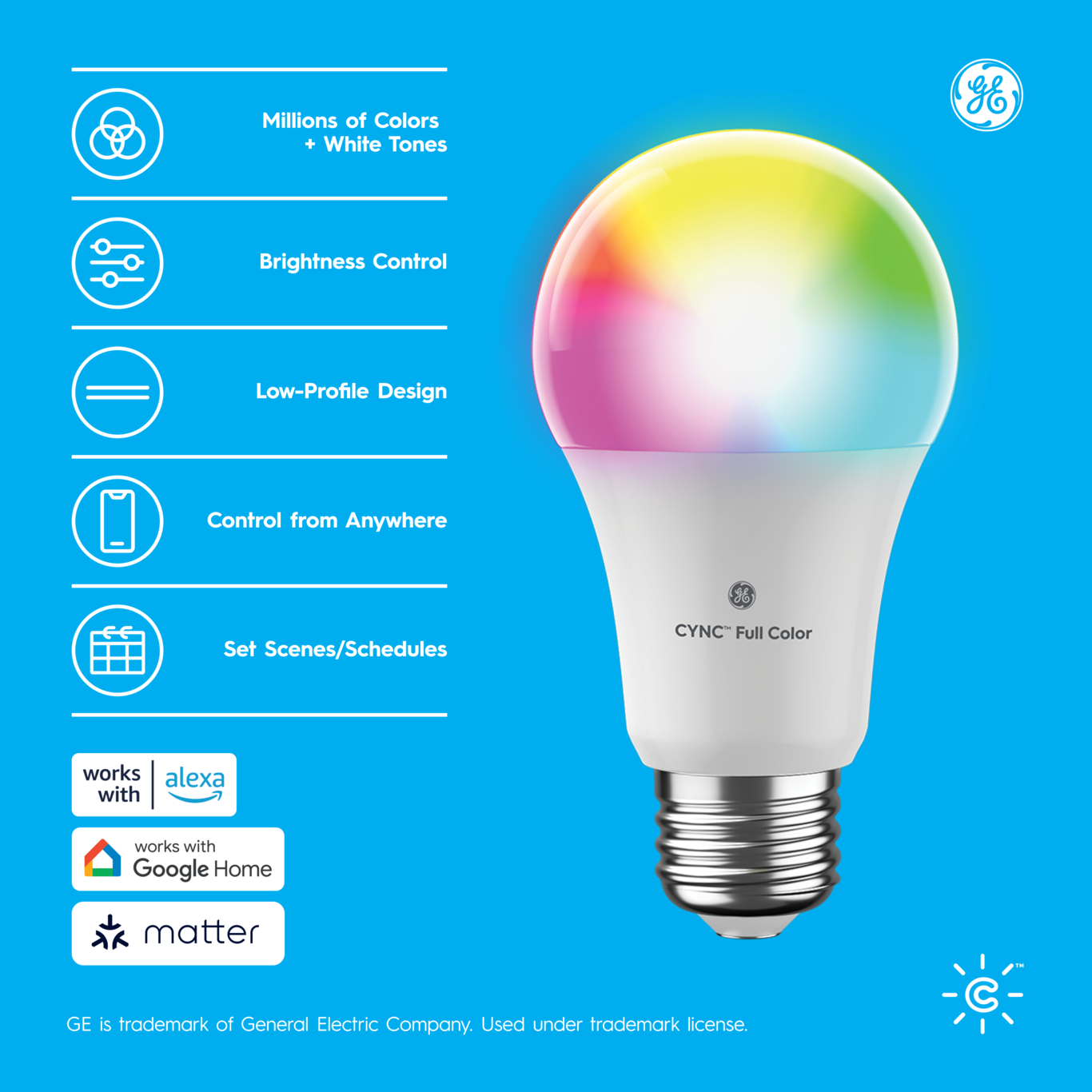 GE Cync A19 Smart LED Light Bulb, Color Changing Smart WiFi Lights ...