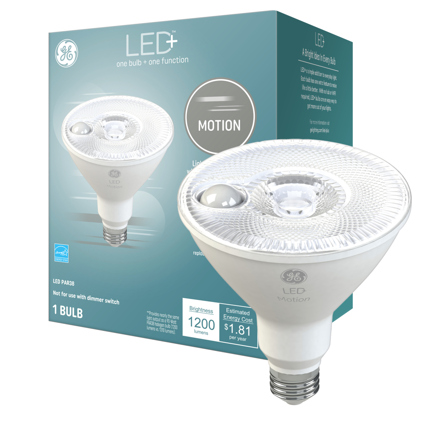 GE LED+ Motion Sensor LED Light Bulb, PAR38 Outdoor Security Floodlight, Daylight