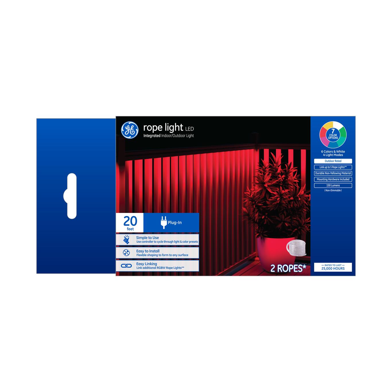 GE Rope Light Color-Changing 16W LED Outdoor Rated 20ft Plug-In Light ...