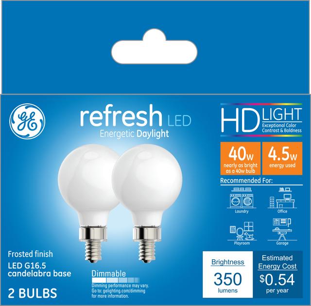 GE Refresh HD LED 40 Watt Replacement, Daylight, G16.5 Vanity - Globe ...
