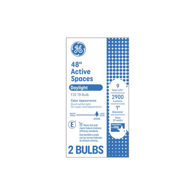 GE Daylight 32 Watt 48 Inch T8 G13 Base Fluorescent Tubes 2 Pack