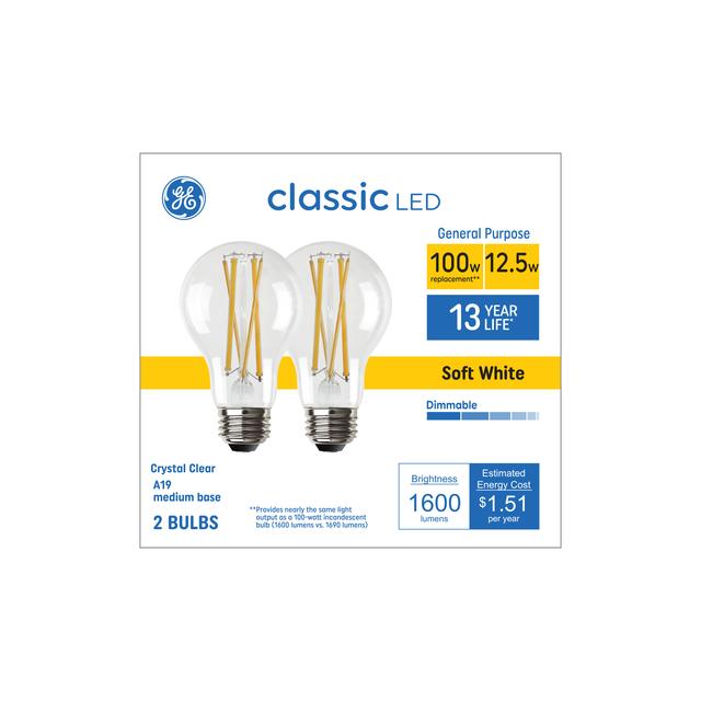 GE Classic LED 100 Watt Replacement, Soft White, A19 General Purpose ...