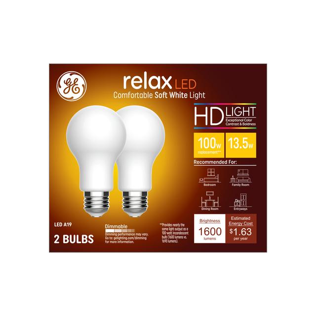 GE Relax HD A19 LED Light Bulbs, General Purpose Bulbs, 100 Watt ...