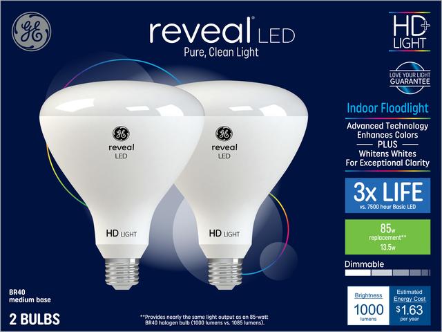 GE Reveal HD+ LED 85 Watt Replacement, Reveal, BR40 Indoor Floodlight ...