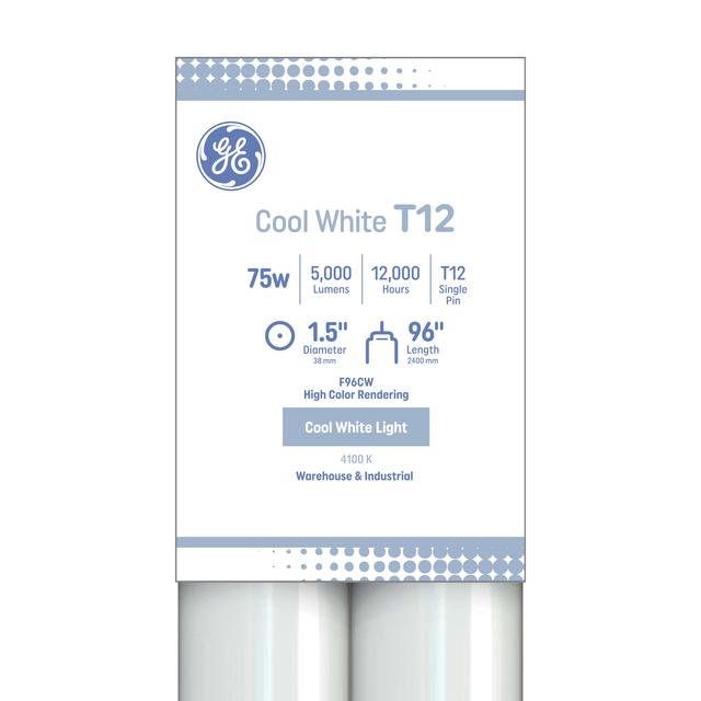GE Cool White 75 Watt 96 Inch T12 Fa8 Base Fluorescent Tube 2 Pack