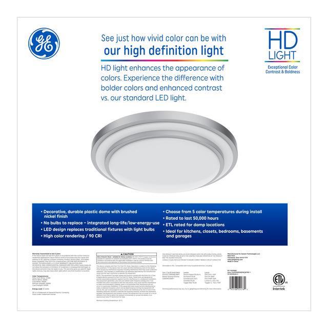 GE Ceiling Fixture LED 5-Color HD 32W Brushed Nickel 19" Integrated Flush Mount Fixture (1-Pack)