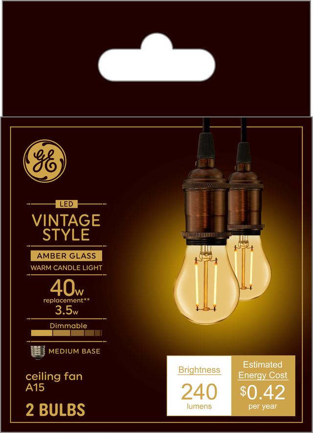 GE Vintage LED 40 Watt Replacement, Candlelight, A15 Ceiling Fan Bulbs ...