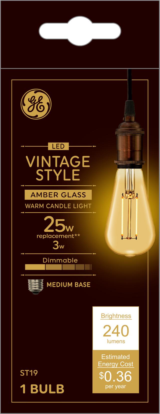 GE Vintage LED 25 Watt Replacement, Candlelight, ST19 Edison Bulb (1 Pack)