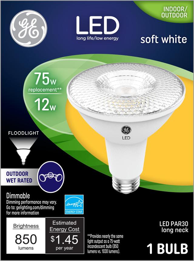 GE LED Light Bulb, 75 Watt Replacement, Soft White, PAR30L Outdoor ...