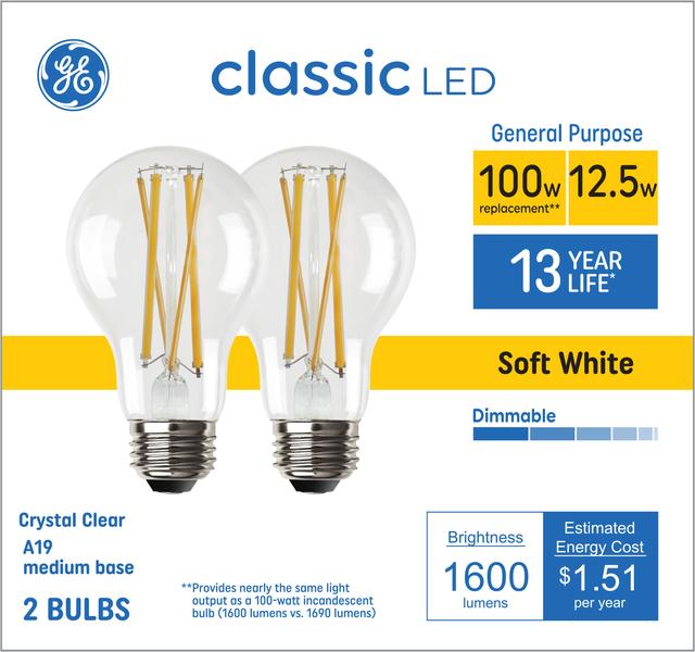 GE Classic LED 100 Watt Replacement, Soft White, A19 General Purpose ...