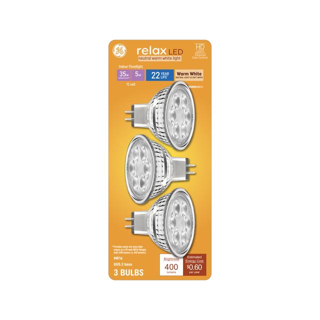 GE Relax HD MR16 LED Light Bulbs, Indoor Floodlight Bulbs, 35 Watt ...