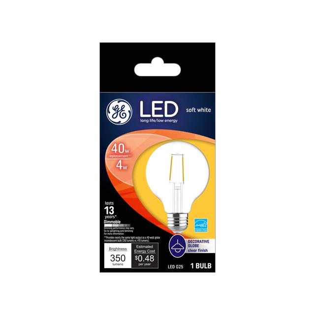 GE LED Light Bulb, 40 Watt Replacement, Soft White, G25 Vanity - Globe ...