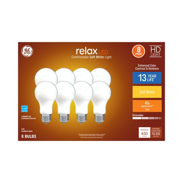 GE Relax HD A19 LED Light Bulbs, General Purpose Bulbs, 40 Watt ...