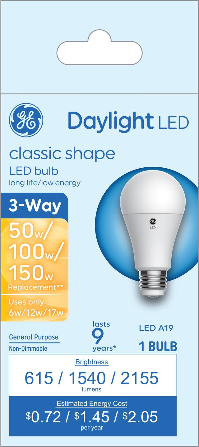 GE Basic LED 150/100/50 Watt Replacement, Daylight, A19 3-Way Bulbs (1 ... GE Basic LED 150/100/50 Watt Replacement, Daylight, A19 3-Way Bulbs (1 ...