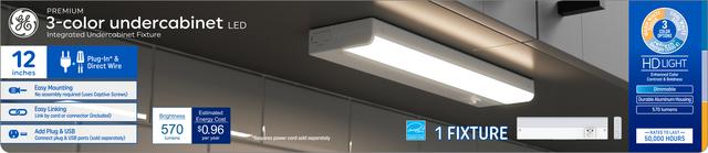 GE Premium 3-Color HD Undercabinet LED 8W Direct Wire & Plug-In 12in ...