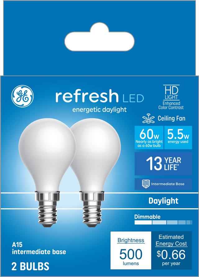GE Refresh HD LED 60 Watt Replacement, Daylight, A15 Ceiling Fan Bulbs ...