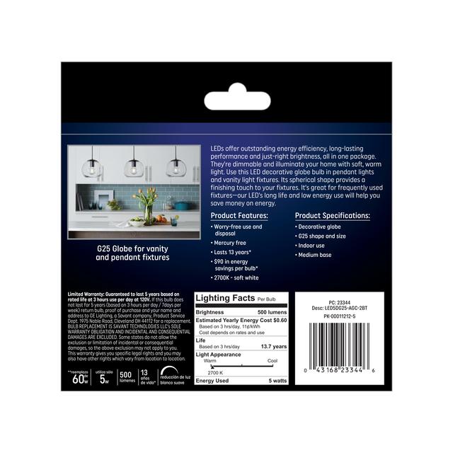 GE Classic LED 60 Watt Replacement, Soft White, G25 Vanity - Globe ...