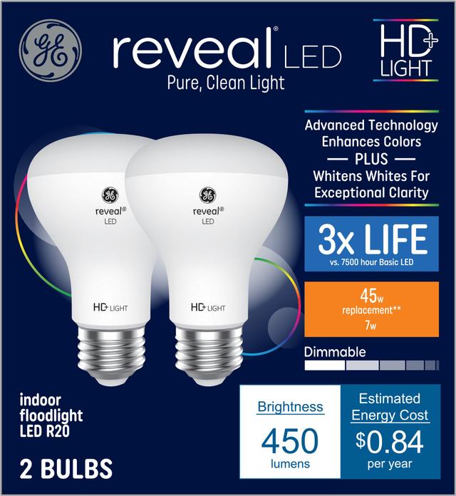 GE Reveal HD+ LED 45 Watt Replacement, Reveal, R20 Indoor Floodlight ...