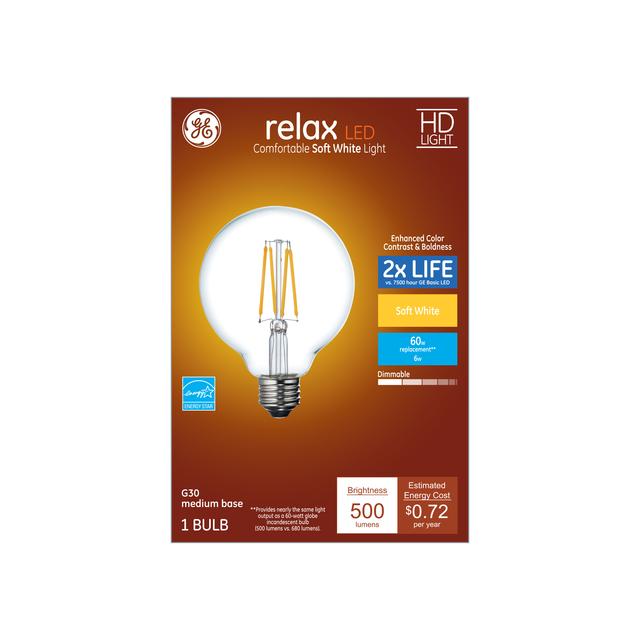 GE Relax HD G30 LED Light Bulb, Vanity Globe Light, 60 Watt Replacement ... GE Relax HD G30 LED Light Bulb, Vanity Globe Light, 60 Watt Replacement ...