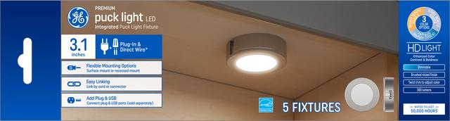 GE Puck Light, 3-Color White, Direct Wire & Plug-In, 3.1in Linkable ...