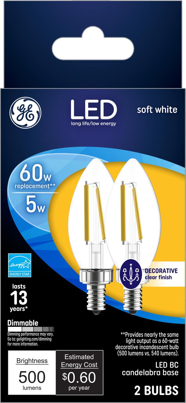 GE Classic LED 60 Watt Replacement, Soft White, B11 Deco - Candle Bulbs ...
