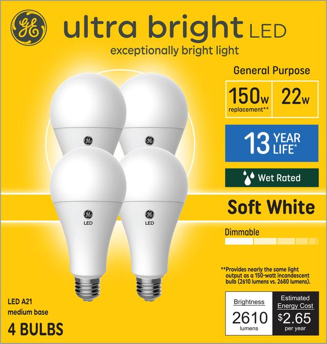 GE Ultra Bright LED 150 Watt Replacement, Soft White, A21 General ...