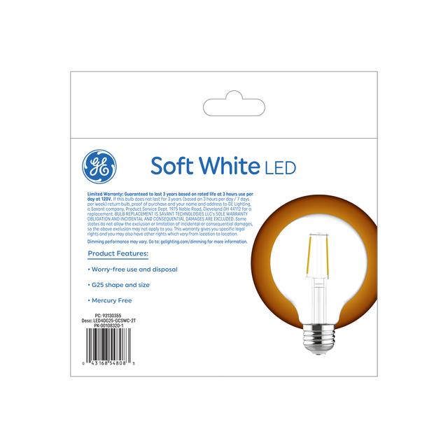 GE LED Light Bulbs, G25 Vanity Globe Lights, 40 Watt Replacement, Soft ...
