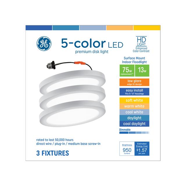 GE Premium Disk Lights, 75 Watt Replacement, Color Select, Direct Wire ...
