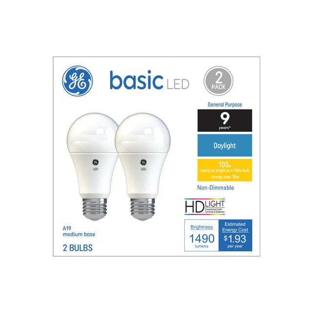 GE Basic LED 100 Watt Replacement, Daylight, A19 General Purpose Bulbs ...
