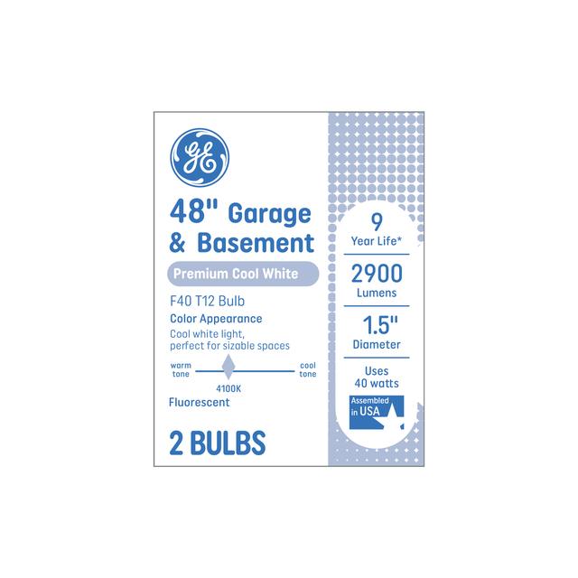 GE Cool White 40 Watt 48 Inch T12 G13 Base Fluorescent Tube 2 Pack