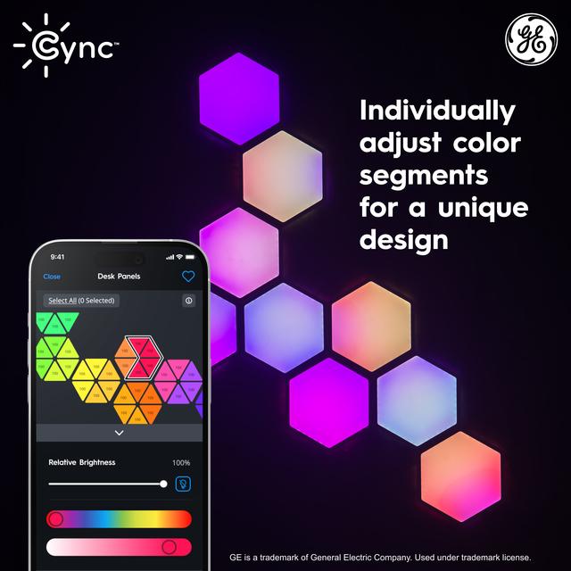 GE CYNC Dynamic Effects Full Color Smart Hexagon Panels, Works with ...