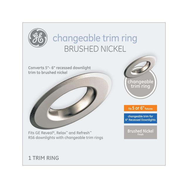 GE Changeable Trim Ring for Recessed Downlights, Brushed Nickel, 5-6in