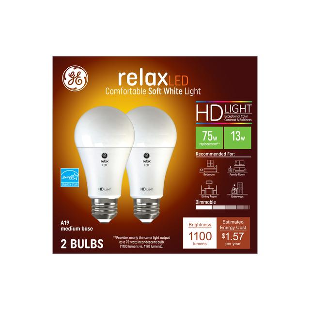 GE Relax HD A19 LED Light Bulbs, General Purpose Bulbs, 75 Watt ...