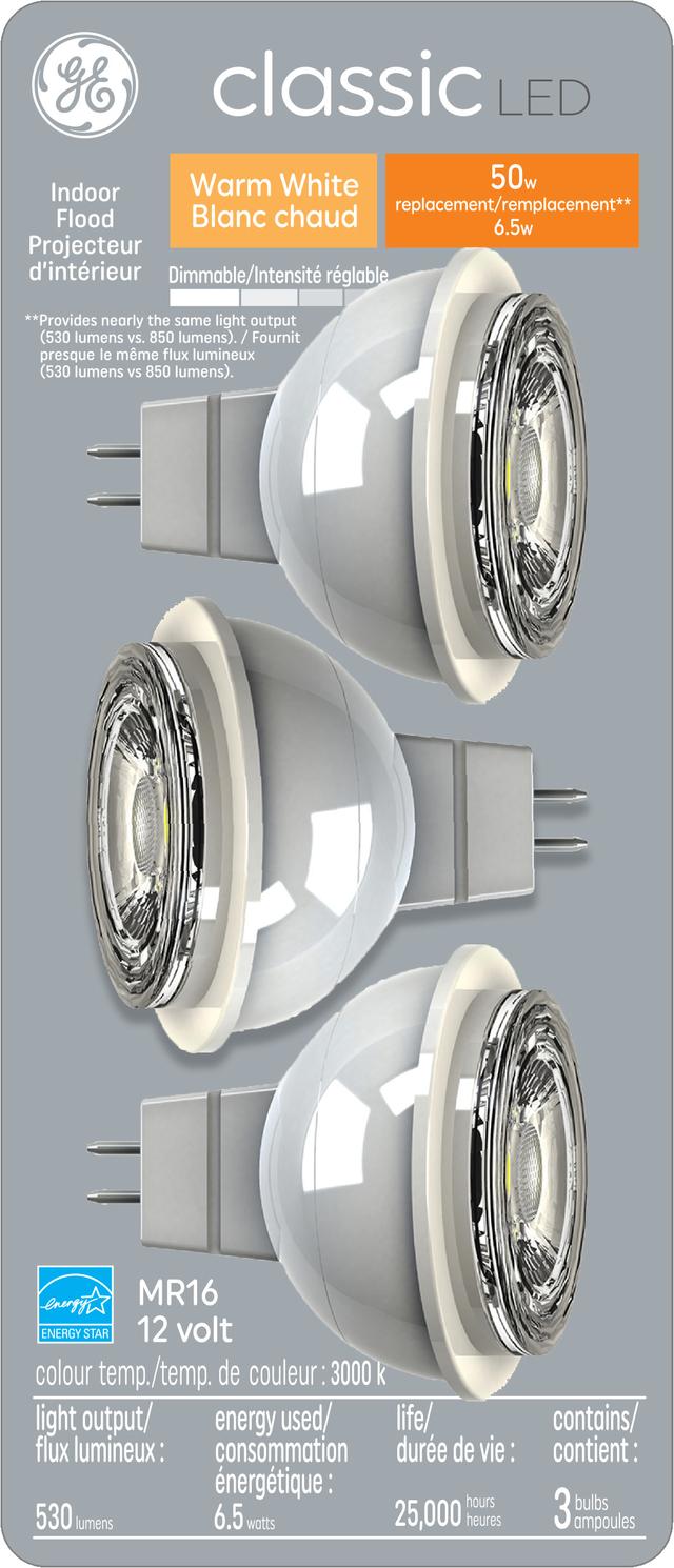 GE Classic LED 50 Watt Replacement, Warm White, MR16 Indoor Floodlight ...