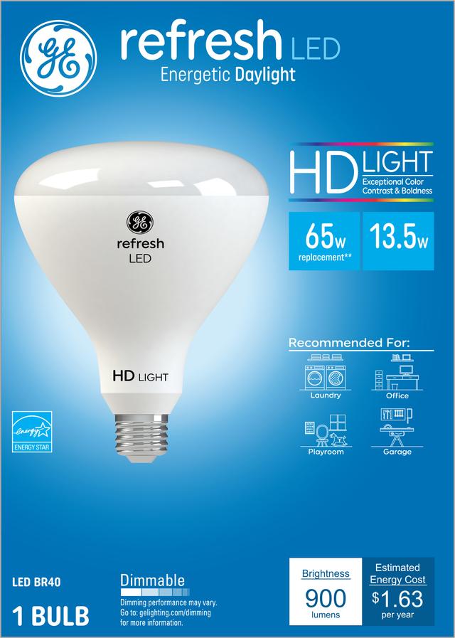 GE Refresh HD LED Light Bulbs, 65 Watt Replacement, Daylight, BR40 ...