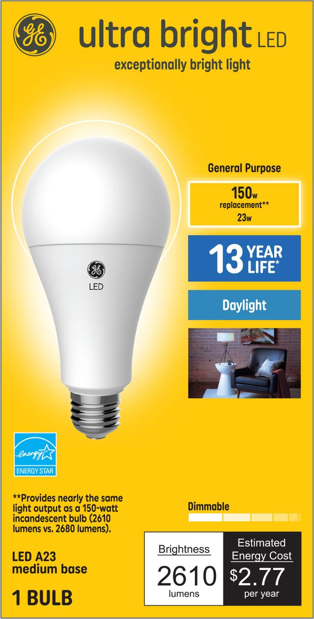 GE Ultra Bright LED 150 Watt Replacement, Daylight, A23 General Purpose ...